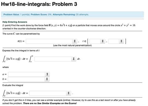 Solved Hw Line Integrals Problem Problem Value Chegg Com