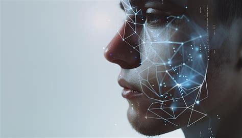 Facial Recognition System Man With Digital Biometric Grid And Personal