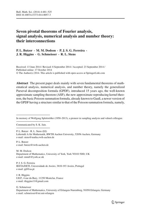 Pdf Seven Pivotal Theorems Of Fourier Analysis Signal Analysis