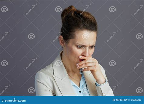 Stressed Modern Woman Worker In Light Business Suit Stock Image Image