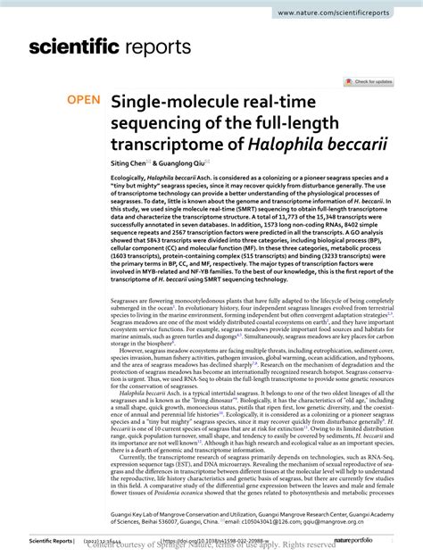 Pdf Single Molecule Real Time Sequencing Of The Full Length Transcriptome Of Halophila Beccarii