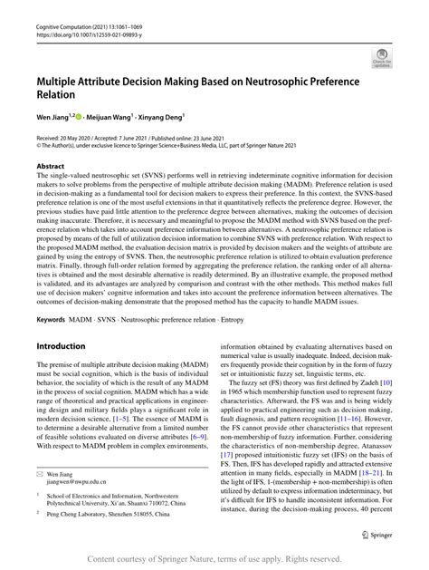 Multiple Attribute Decision Making Based On Neutrosophic Preference Relation Request Pdf