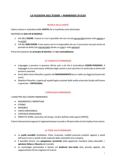Parmenide Di Elea Filosofo Greco Antico Docsity