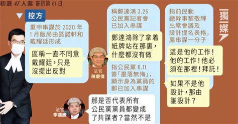 【初選47人案】控方呈各被告及共謀者加入串謀時間 官多番質疑 獨媒報導 獨立媒體