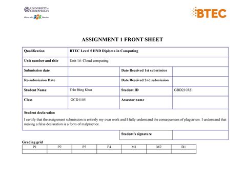 Assignment 1 Front Sheet Assignment 1 Front Sheet Qualification Btec