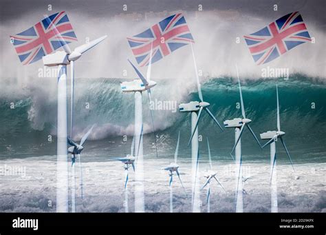 Offshore Windturbine Und Brechende Wellewind Und Wellenenergie