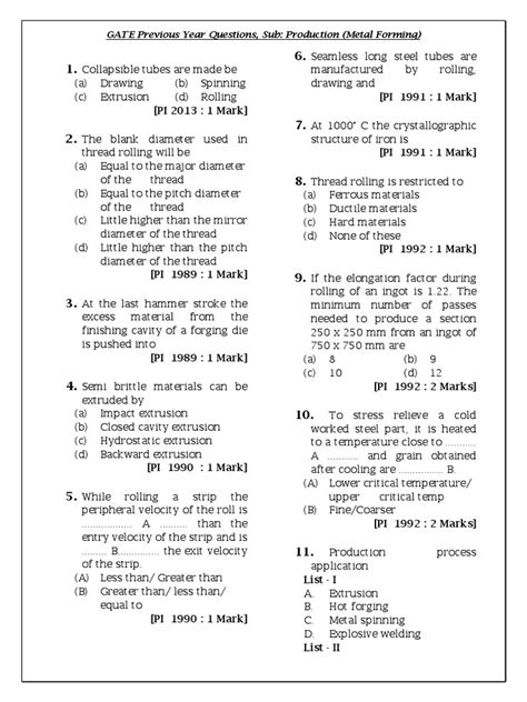 Metal Forming Processes And Applications A Review Of Key Concepts From Past Gate Questions