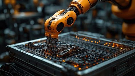 automated robotic arm precisely positions components on circuit board