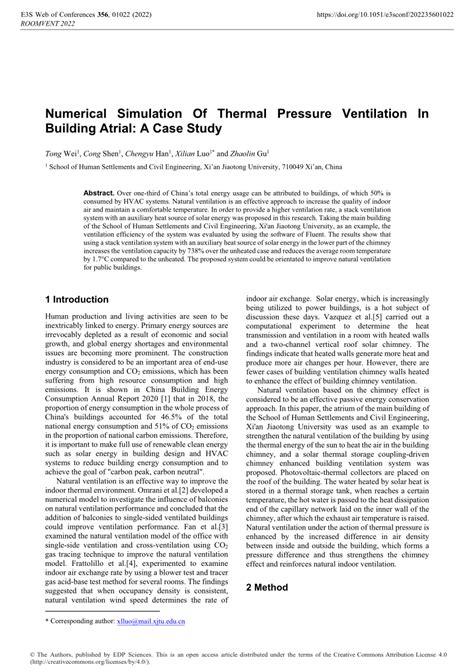 PDF Numerical Simulation Of Thermal Pressure Ventilation In Building
