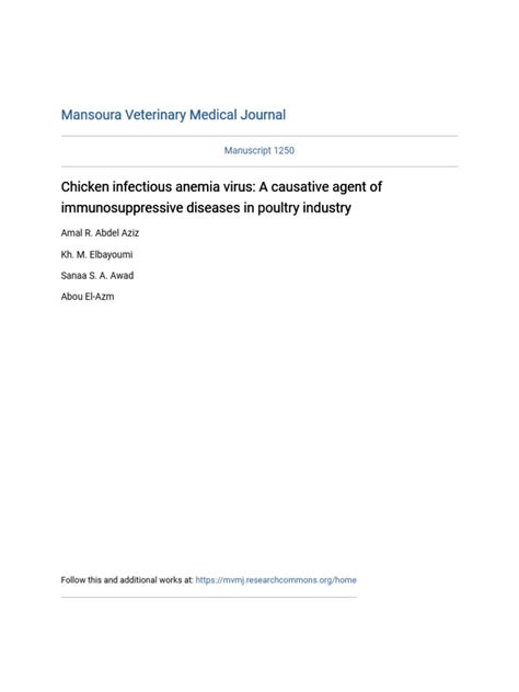 Chicken Infectious Anemia Virus A Causative Agent Of Immunosuppr