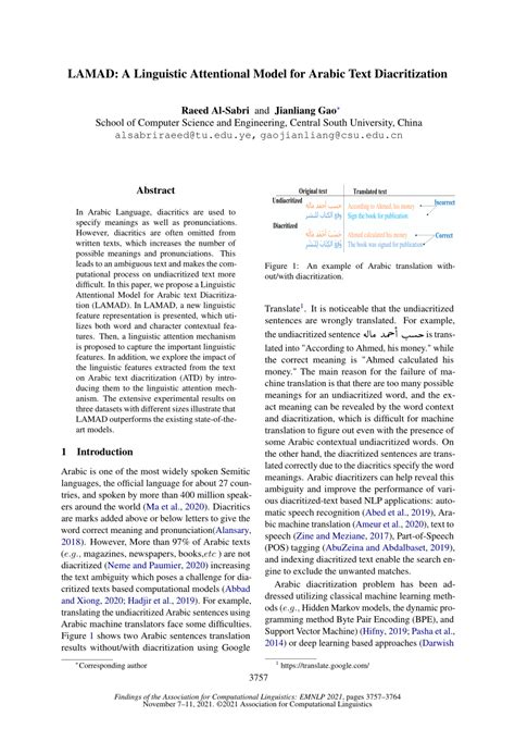 Pdf Lamad A Linguistic Attentional Model For Arabic Text Diacritization