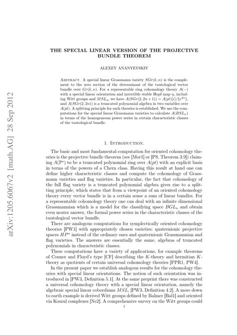 Pdf The Special Linear Version Of The Projective Bundle Theorem