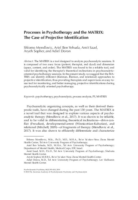 Pdf Processes In Psychotherapy And The Matrix The Case Of Projective Identification