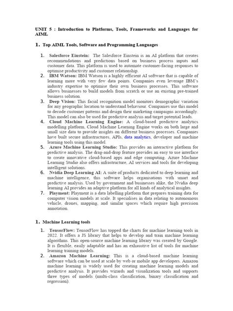 Unit5aitop Aiml Tools Pdf Machine Learning Computer Programming