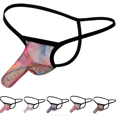 Elephant Nose Men Sexy Mesh Printed See Through T Back G String Thong