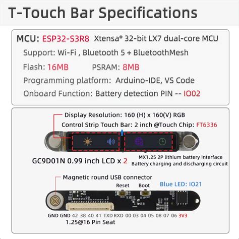 Lilygo® T Touch Bar Esp32 S3 Touch Display Development Board Esp32 S3r8