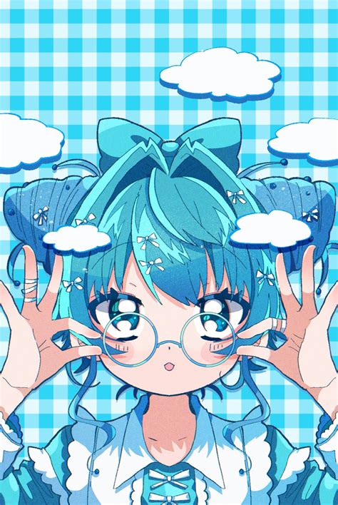 The Big Imageboard Tbib 1girl Adjusting Eyewear Blue Eyes Blue Hair
