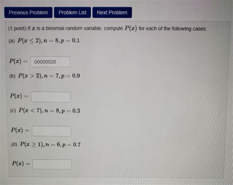 solved x is a binomial random variable compute p x for