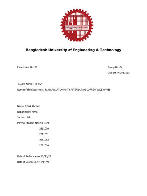 Eee Lab Report 7 Pdf Pdf Alternating Current Sine Wave