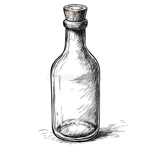 Empty Glass Bottle With Cork Stopper Hand Drawn Sketch Stock