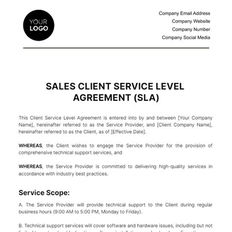 Sales Client Sla Service Level Agreement Template Edit Online And Download Example