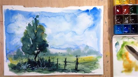 Acuarela Pintando Un Paisaje Facil Watercolor Acuarelas YouTube