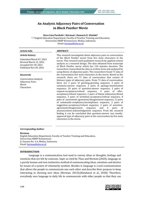 Pdf An Analysis Of Adjacency Pairs On Conversation In Black Panther Movie