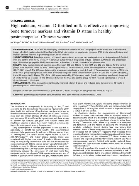 Pdf High Calcium Vitamin D Fortified Milk Is Effective In Improving