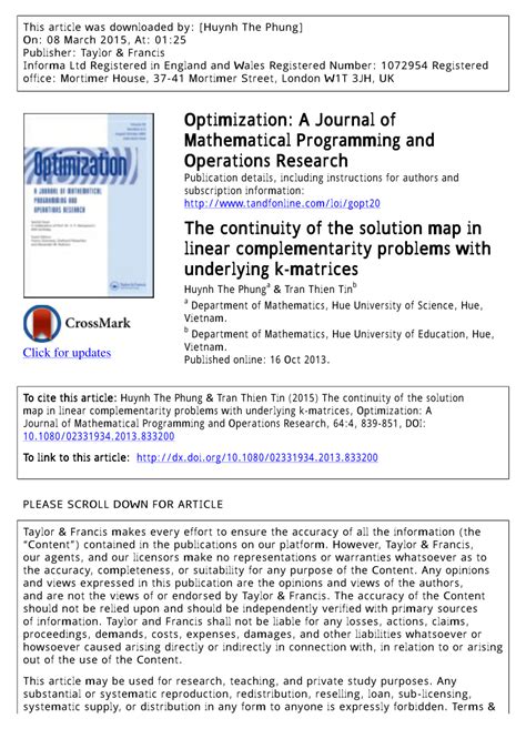 Pdf The Continuity Of The Solution Map In Linear Complementarity