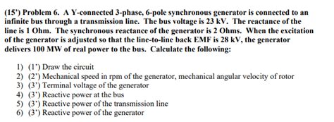 Solved 15 Problem 6 A Y Connected 3 Phase 6 Pol