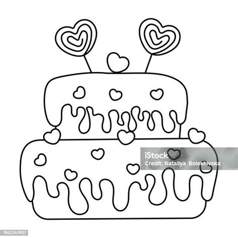 투명한 배경에 고립된 맛있는 케이크의 선형 윤곽선 어린이를 위한 색칠 공부 페이지 선형 예술의 디자인 부드러운 선 인쇄하여 컬러로 생동감을 불어넣으세요 벡터 일러스트 레이