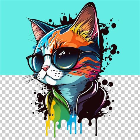 Premium Psd Funny Cartoon Cat Wearing Sunglasses And A Bandana On A