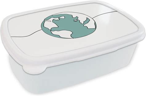 Broodtrommel Wit Lunchbox Brooddoos Tekening Wereldbol Volgens