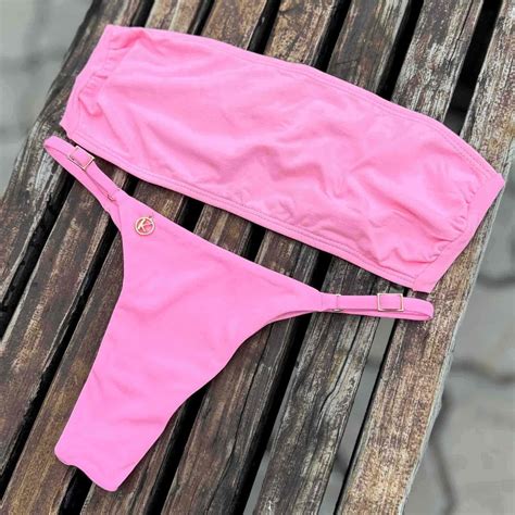 Veja Aqui Conjunto De Biquíni Rosa Iogurte Top Faixa Tanga Mia