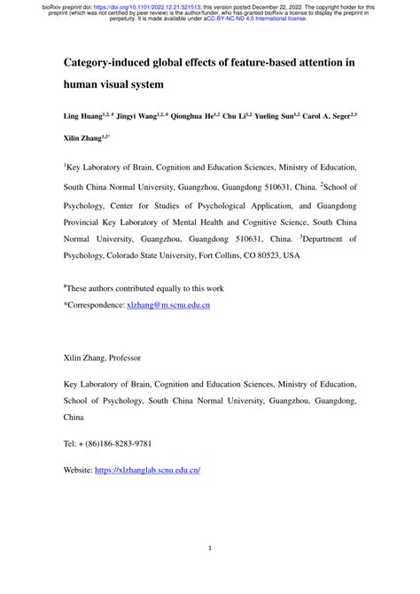 Pdf Category Induced Global Effects Of Feature Based Attention In