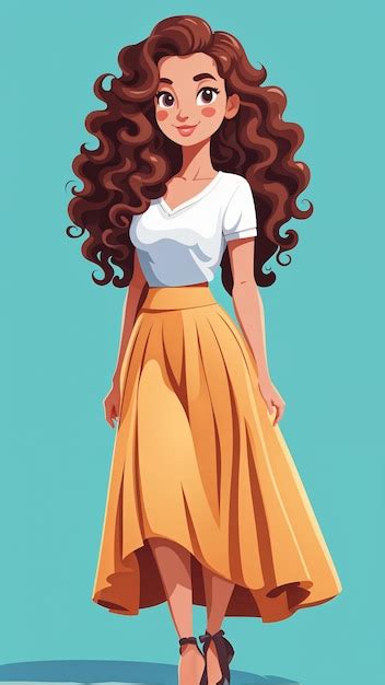 Beautiful Young Woman With Long Curly Hair Vector Illustration In Retro