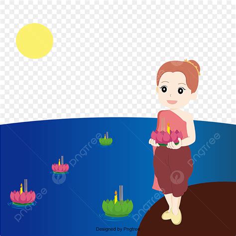 รูปวัฒนธรรมเทศกาลโคมไฟน้ำไทย Png มือวาด ประเทศไทย ลอยกระทงภาพ Png