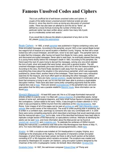 Famous Unsolved Codes And Ciphers Pdf Cryptography Secrecy