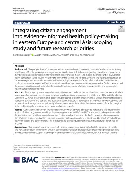 Pdf Integrating Citizen Engagement Into Evidence Informed Health