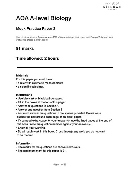 Mock Paper 2 Ucdqbo Aqa A Level Biology Mock Practice Paper 2 This Mock Paper Is Not Produced