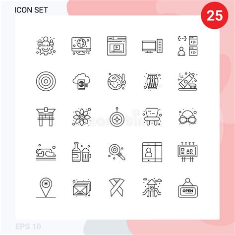 Modern Set Of 25 Lines Pictograph Of Coding App Web Server Desktop