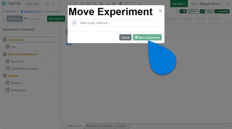 Signals Notebook Move An Experiment To A Different Notebook In Signals Revvity Signals