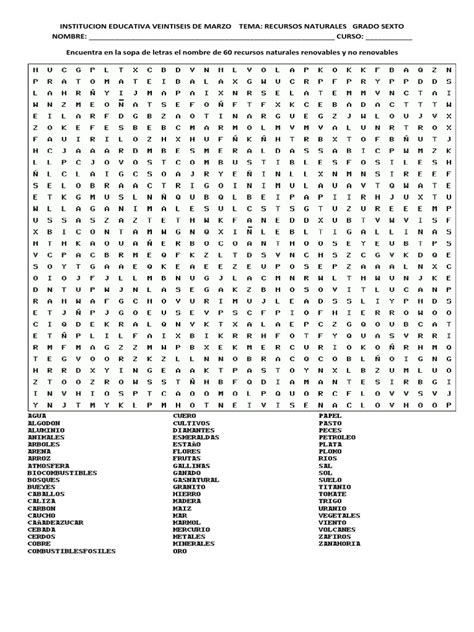 Sopa De Letras Recursos Naturales
