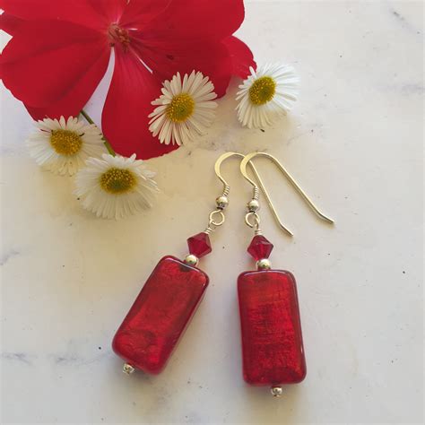Ruby Red Murano Glass Rectangle The Jewellery Tree