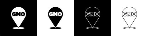 白黒の背景に Gmo アイコンを分離して設定します遺伝子組み換え生物の頭字語dna食品改変ベクトル Dnaのベクターアート素材や画像を多数