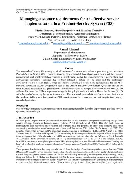 Pdf Managing Customer Requirements For An Effective Service Implementation In A Product