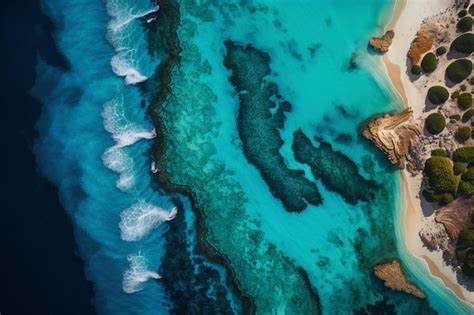 Una vista aérea de una playa de aguas turquesas y arena blanca Foto