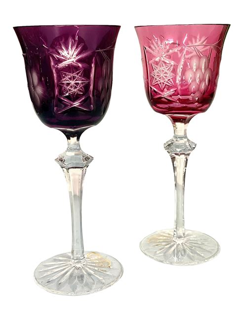 Set Of Six Coloured Crystal Wine Glasses Cristal De Paris For Sale At