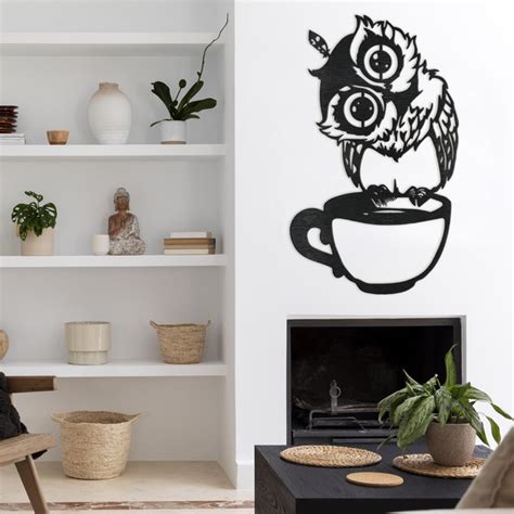 Деревяне декоративне панно на стіну Сова з чашкою 70х43 см купити онлайн на Rozetka