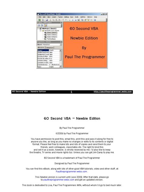 60 Second Vba Pdf Visual Basic For Applications Subroutine